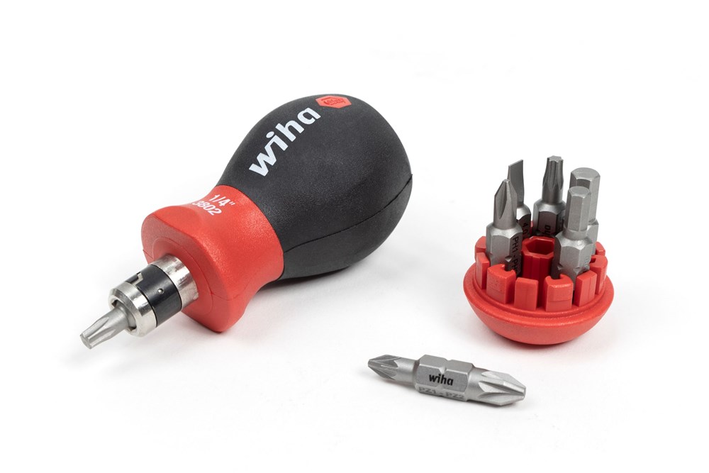 WIHA Schroevendraaier met bitmagazijn magnetisch sleufkop, Philips met 6 bits, Stubby, 1/4 kopen ...